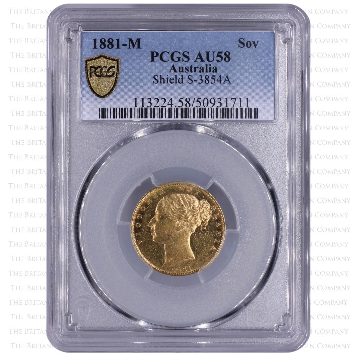 1881 Melbourne Sovereign Shield Reverse PCGS AU58